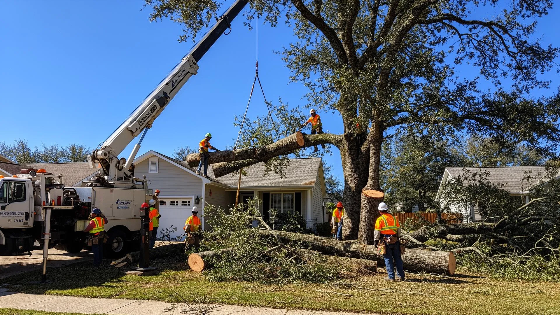 Certified arborist from First Class Tree Service safely working on tree ...