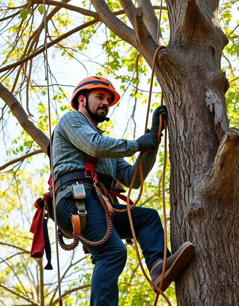 Professional arborist with First Class Tree Service performing safe ...